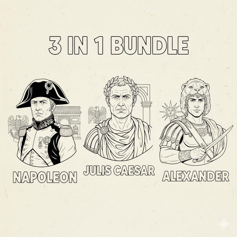 Historical Leaders Coloring Pages Bundle - Julius Caesar, Napoleon and ...