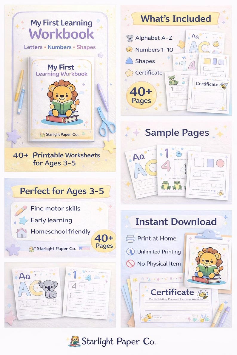 Preschool Learning Workbook | Alphabet, Numbers & Shapes | Printable ...