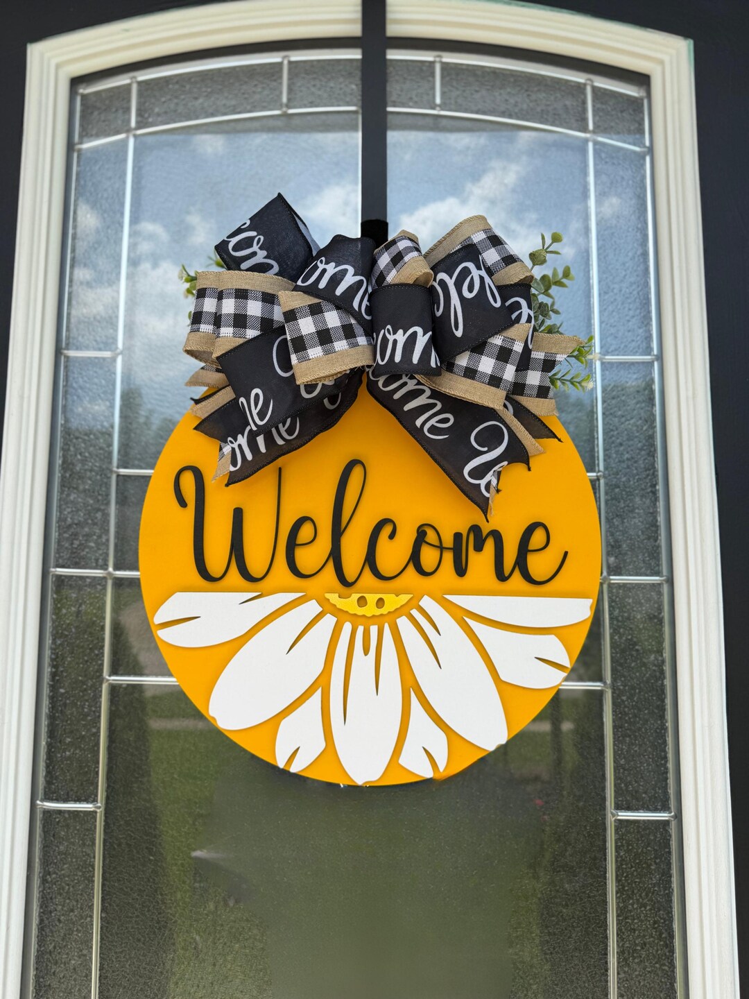 Cheerful Colorful Daisy Welcome Sign, Layered 3D Round Wood Door Hanger ...