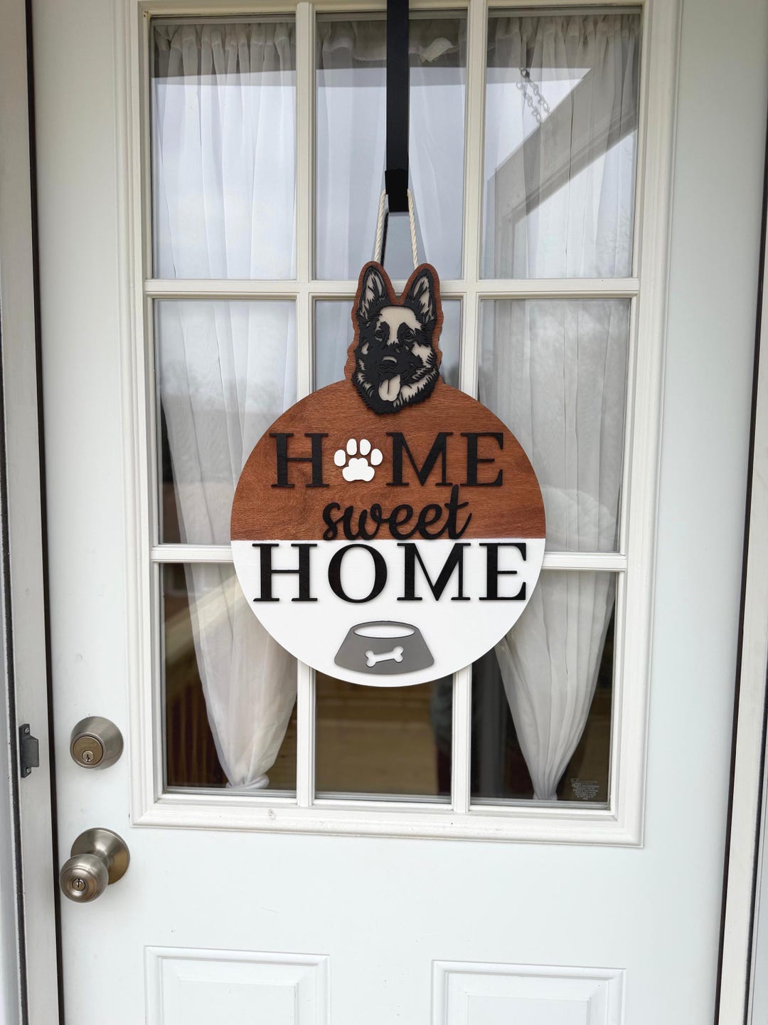 Personalized Dog Breed Front Door Sign, Round Birch Wood Door Hanger ...