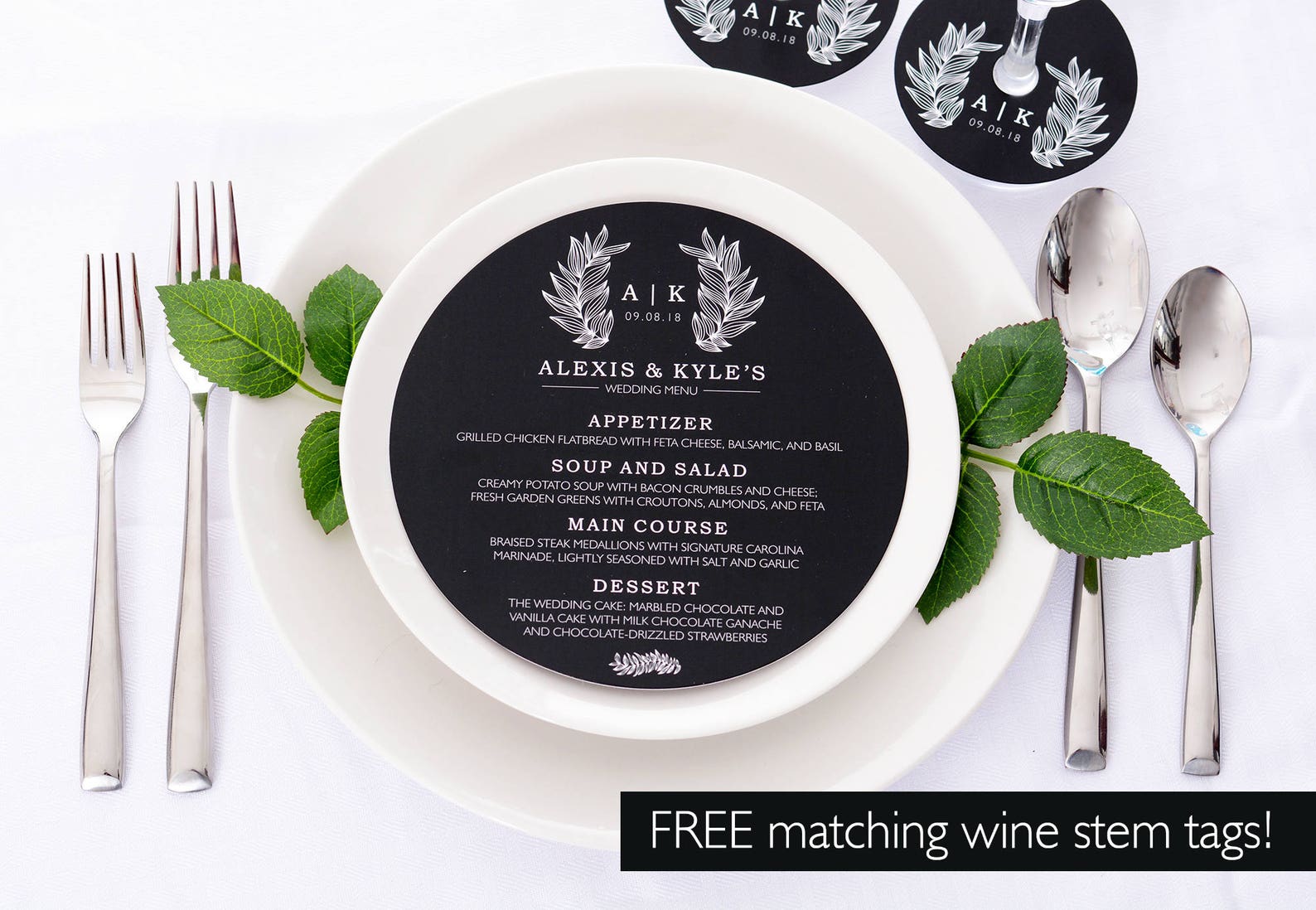 Round Wedding Menus Wedding Plate Menus FREE Matching Wine - Etsy