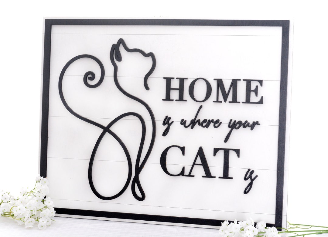 Cute Cat Decor Sign, 3D Raised Wood Wall Sign, Cat Home Decor, Cat ...