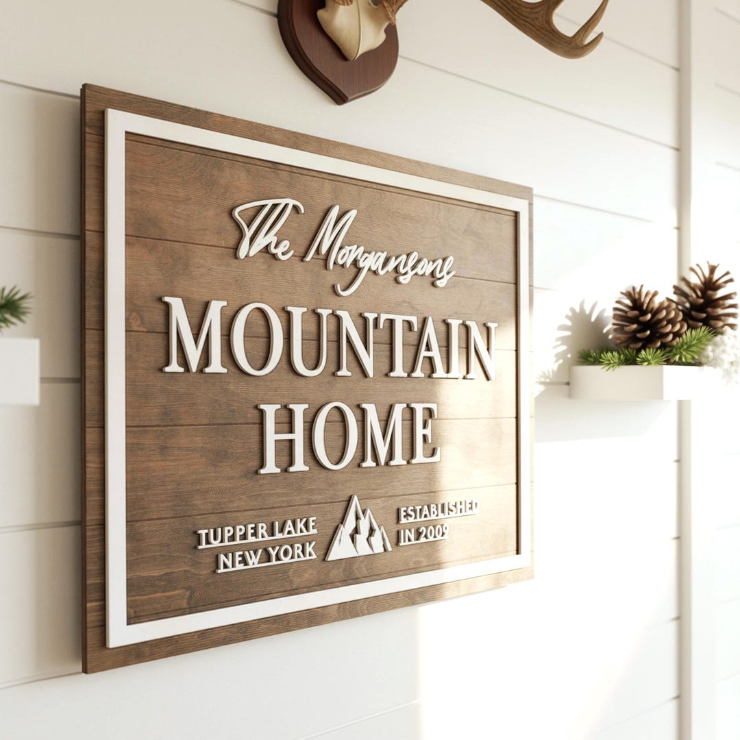 Family Mountain Home Welcome Sign, Custom Cabin Name Plaque, Rustic ...
