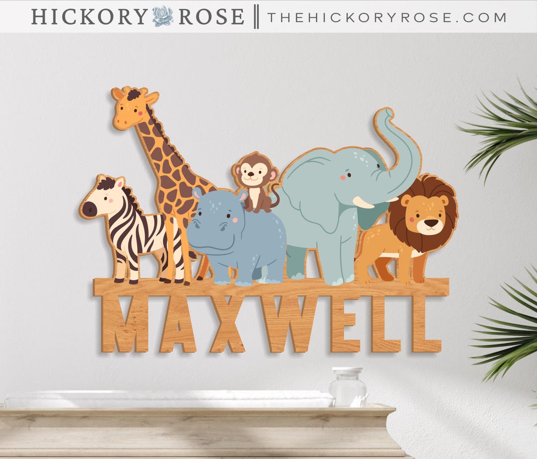 Safari Animals Nursery Sign | Custom Laser Cut Name Sign, Safari Baby ...