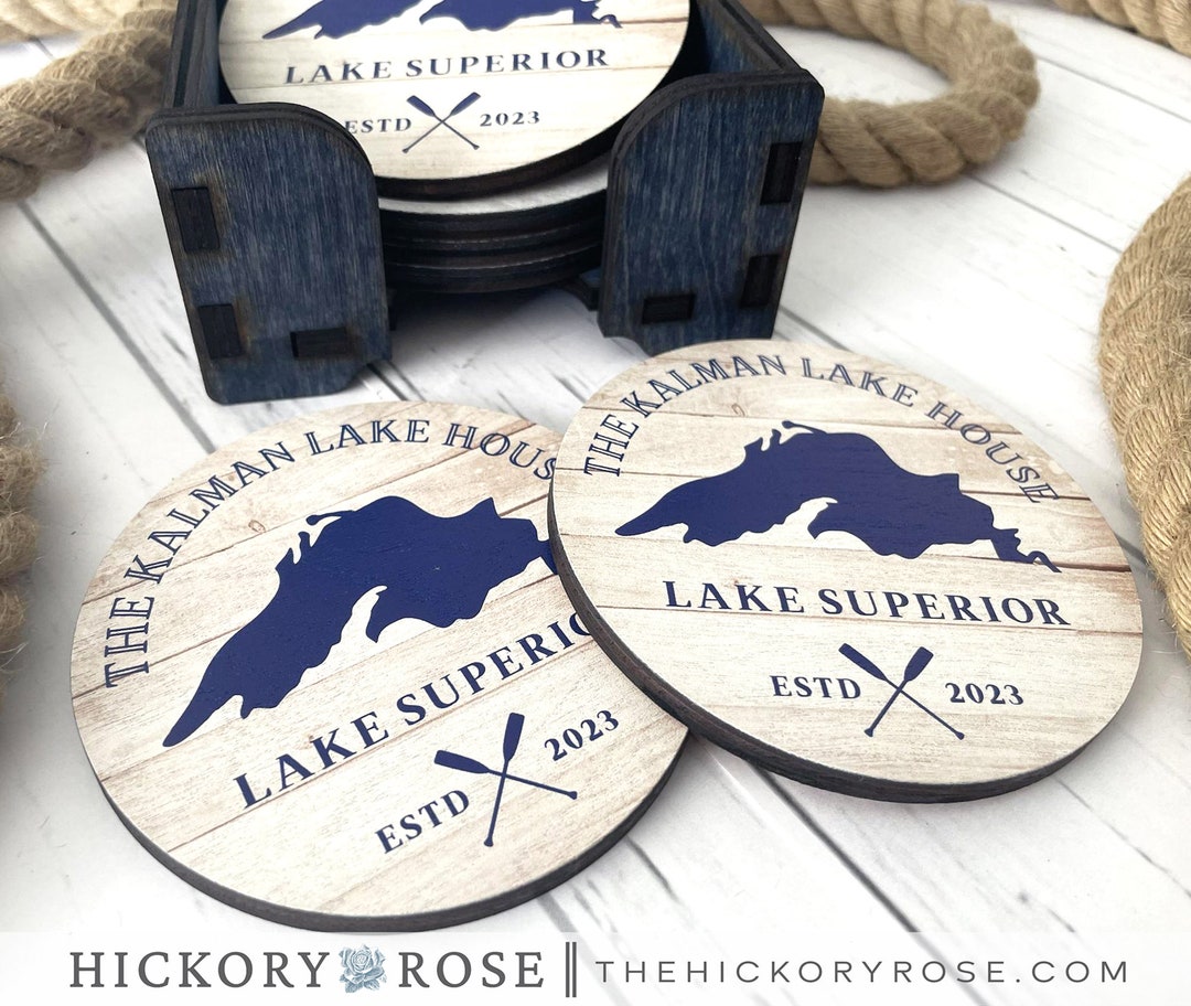 Custom Coaster Set, Coaster Gift Set, Lake Themed Wood Coasters, Laser ...