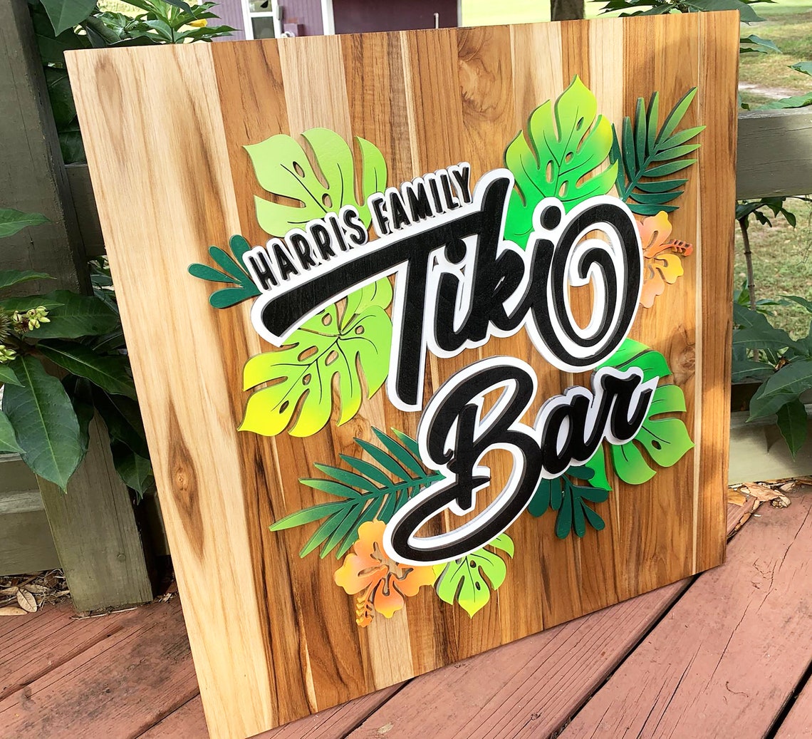 Custom Teak Wood Sign Tiki Bar Sign Tropical Themed Sign | Etsy