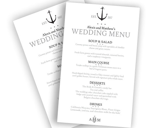 Nautical Wedding Menus - Beautiful Personalized Wedding Menu Cards ...