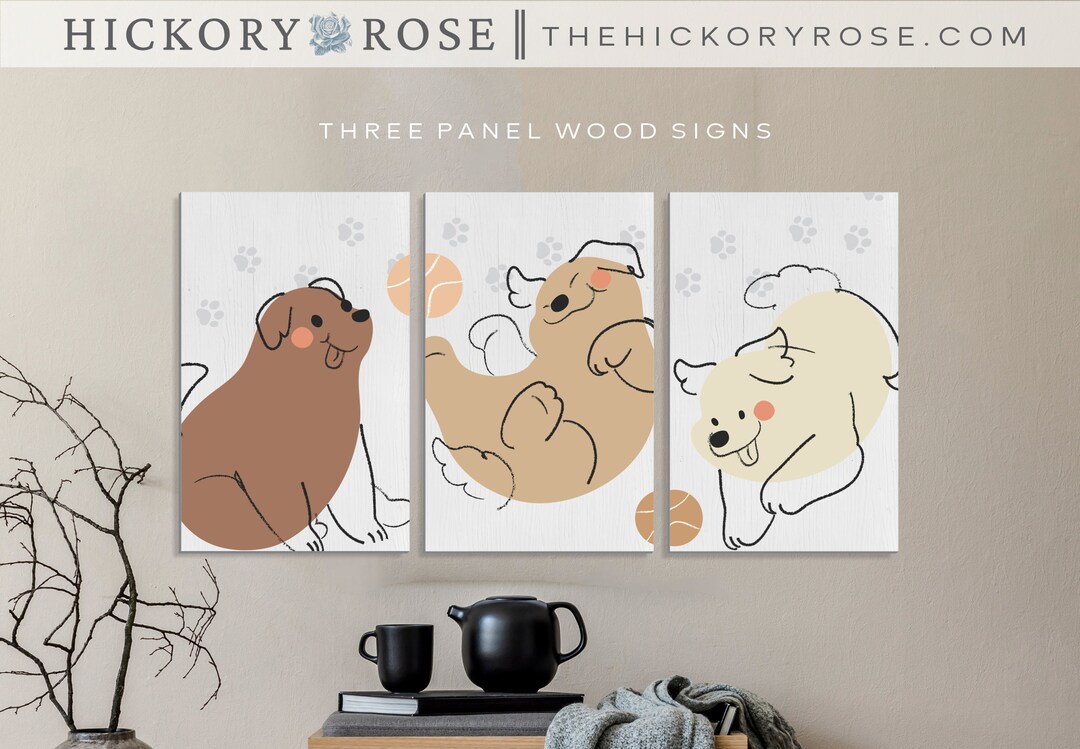 Cute Dog Wall Decor 3-panel Wood Sign Wooden Panel Sign Dog Themed Art ...
