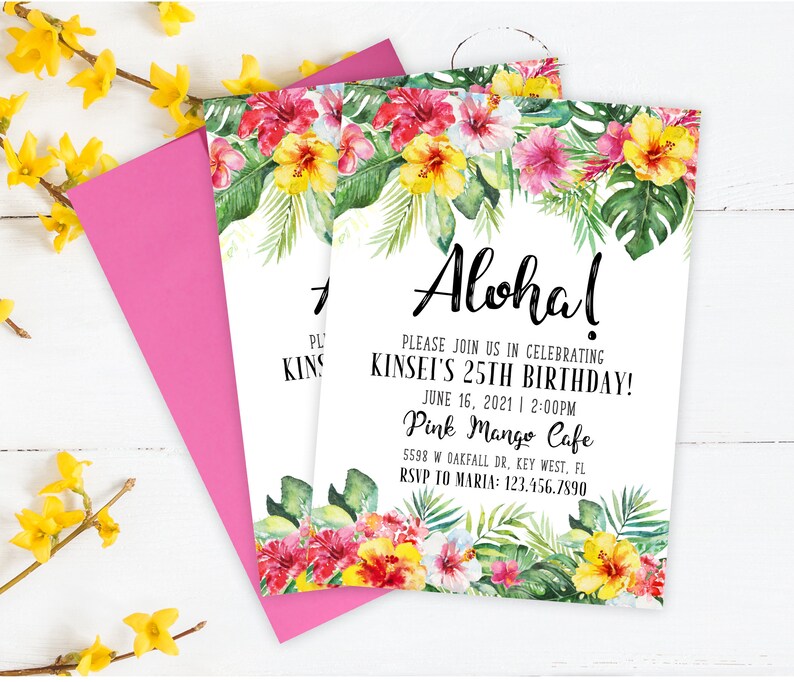 Adult Birthday Invitations Hawaiian Luau Invitation 50th Etsy