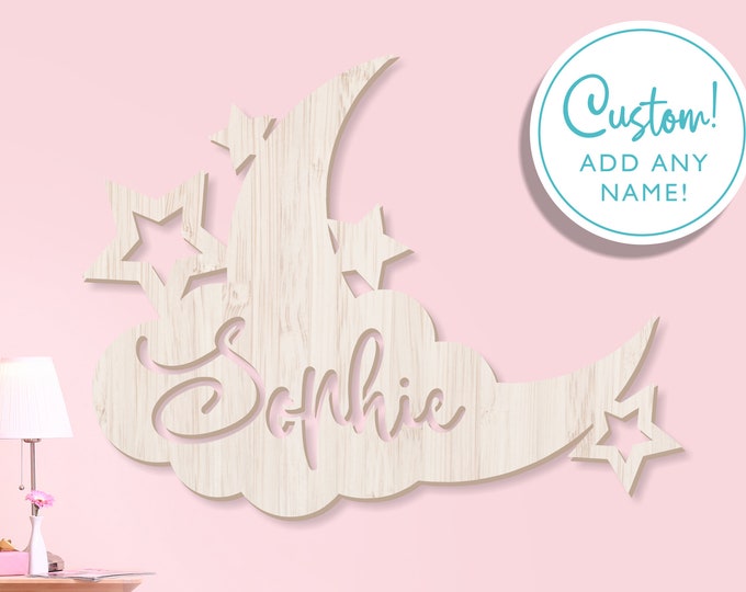 Moon and Stars Name Sign, Nursery Decor, Personalized Wood Sign, Wooden ...