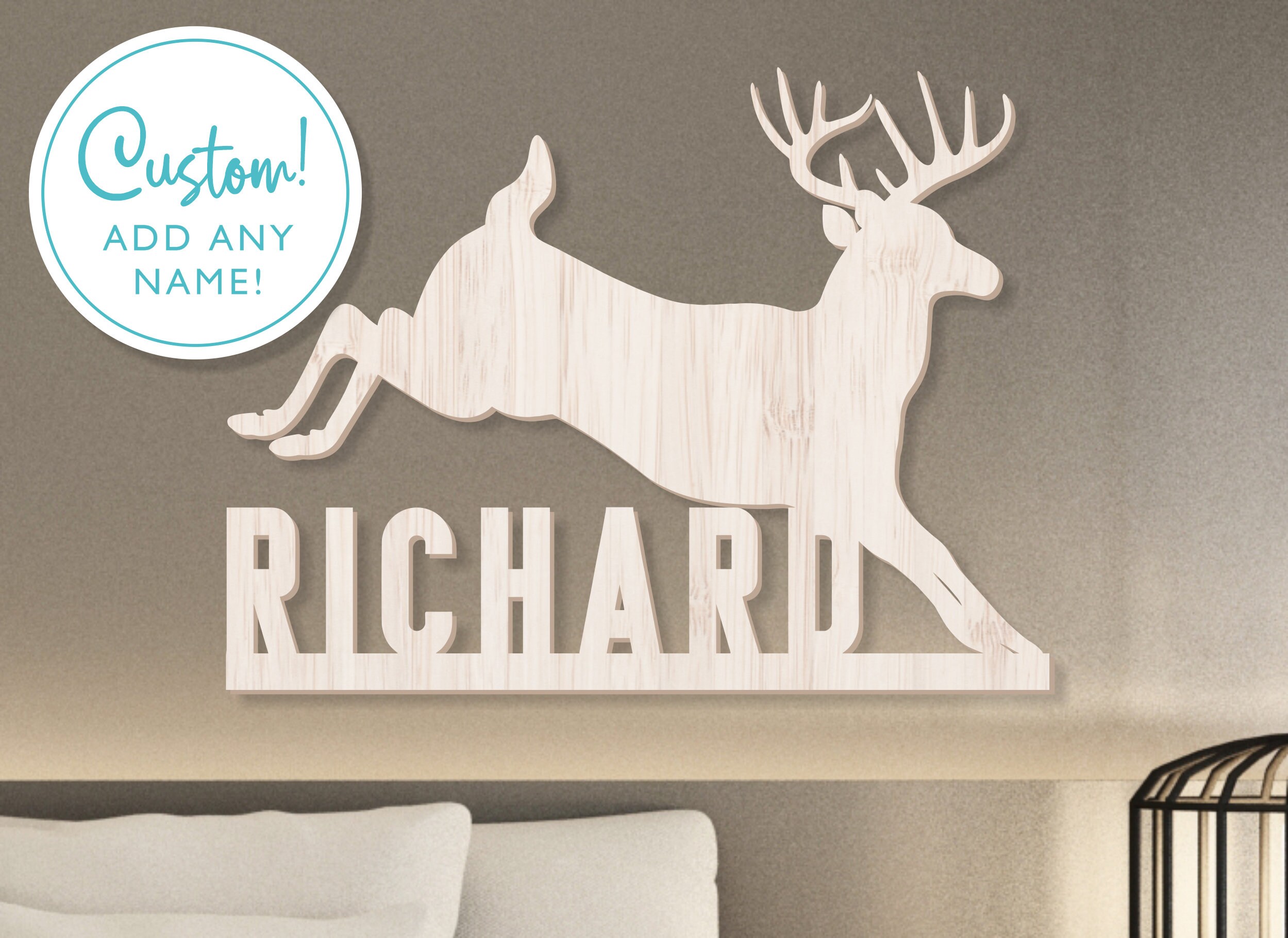 Buck Deer Wall Sign, Hunting Theme Wall Decor, Kids Name Sign, Wood ...