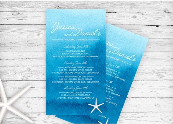 Beach Wedding Schedule Cards, Wedding Schedule of Events Itinerary ...