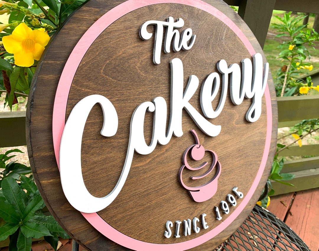 Custom Bakery Logo Sign, Cake Shop Store Sign, Wooden 3D Business Sign ...