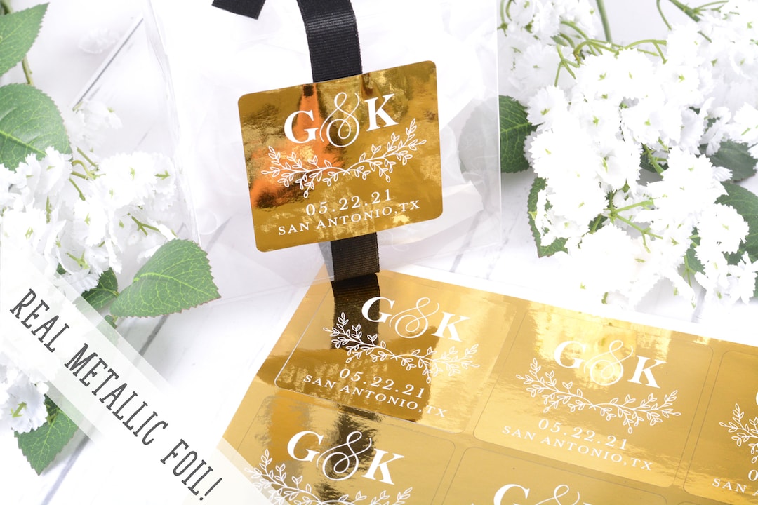 Gold Foil Wedding Stickers, Metallic Sticker Labels, Square Shape ...