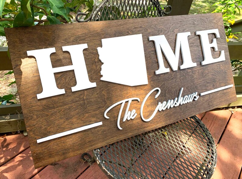 Arizona Family Name Sign, Laser Cut 3D Wood Signs, AZ State Welcome ...