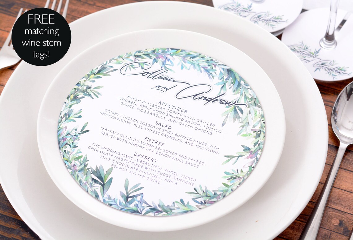 Round Wedding Menus Wedding Plate Menus FREE Matching Wine - Etsy