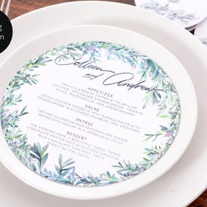 Round Wedding Menus - Wedding Plate Menus - FREE Matching Wine Glass ...