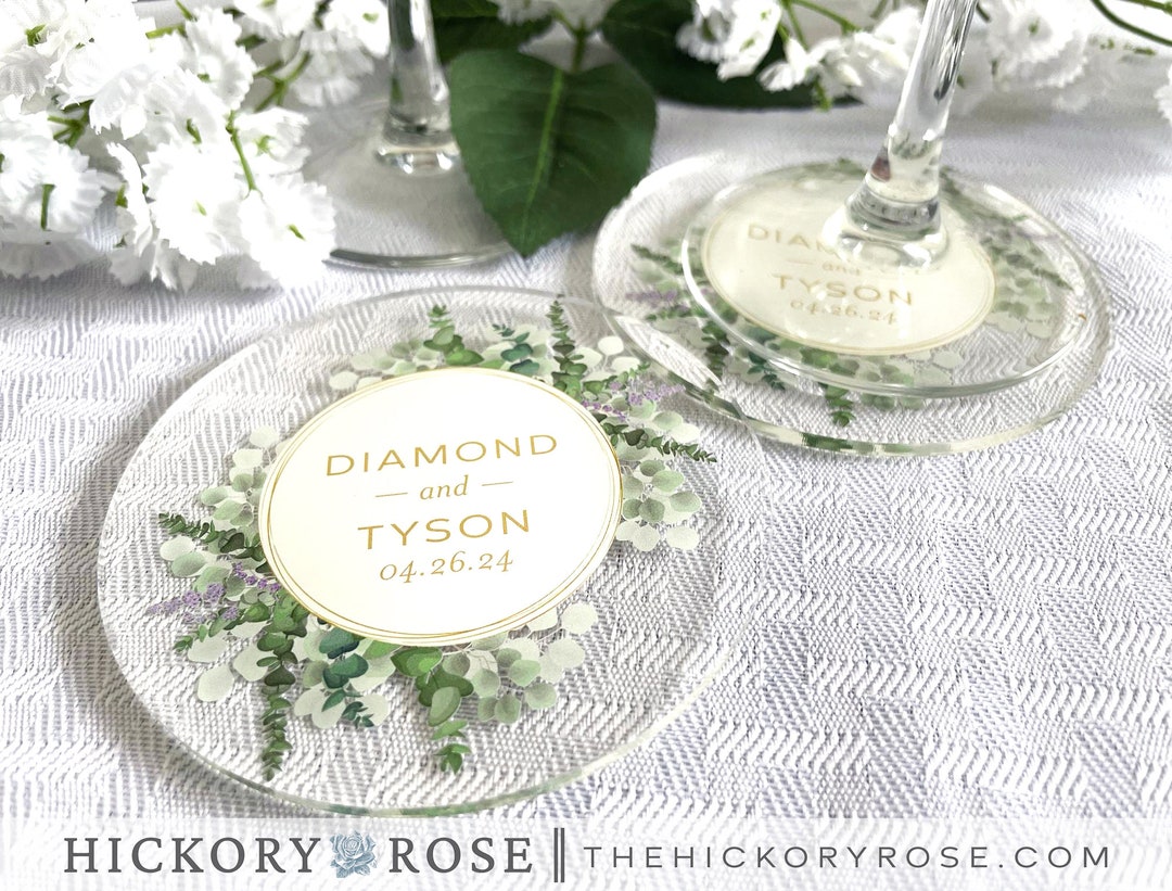 Custom Wedding Coasters, Eucalyptus Wedding Decor, Clear Acrylic ...