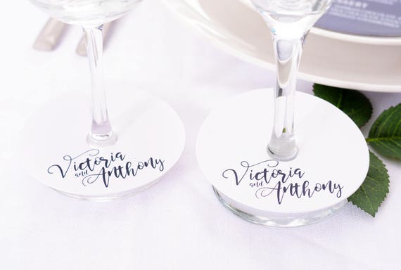 Wedding Wine Glass Tags - Champagne Glass Tags - Floral Wine Glass ...