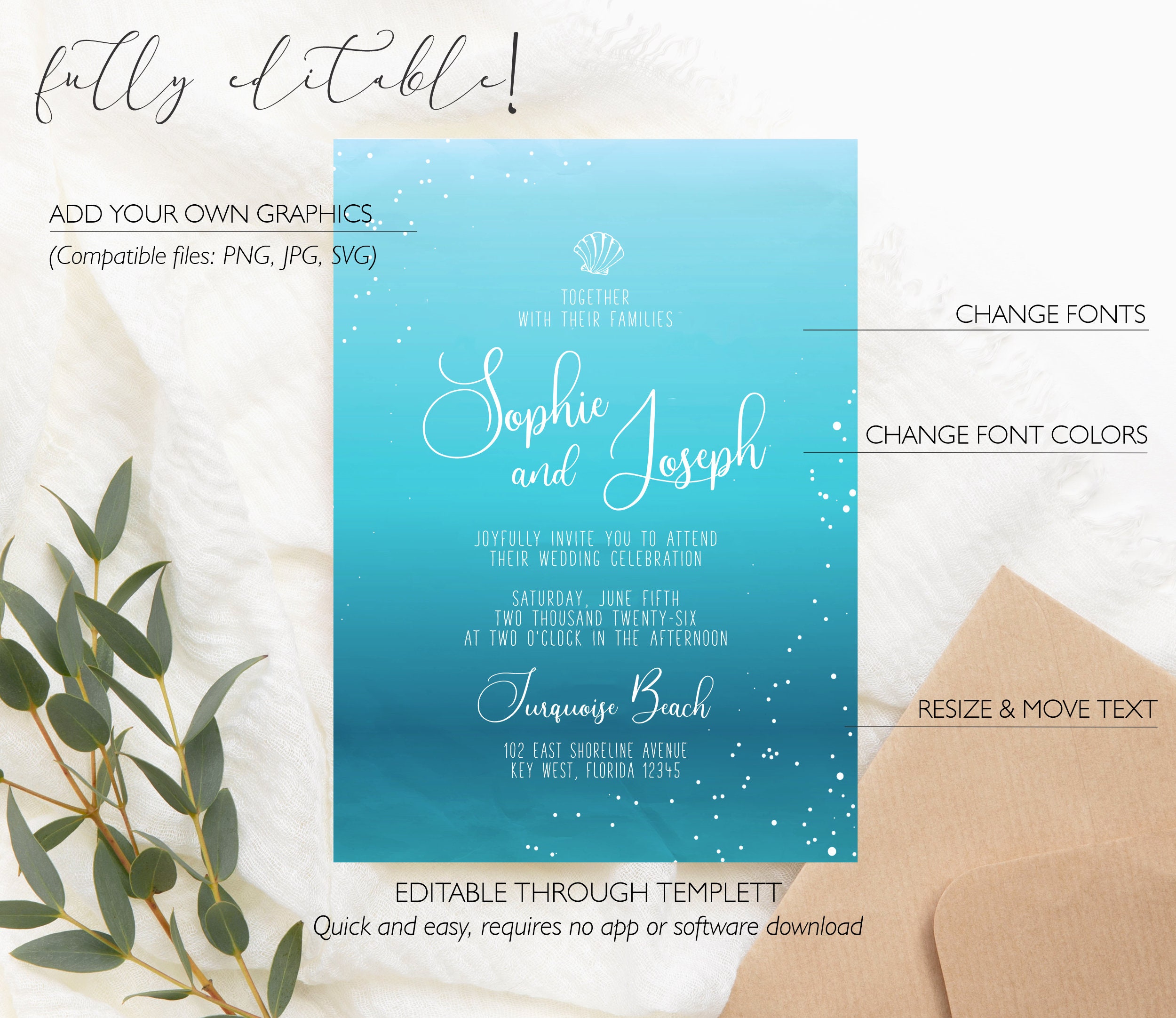 Beach Wedding Invitations Printable Files Beach Wedding Invitation