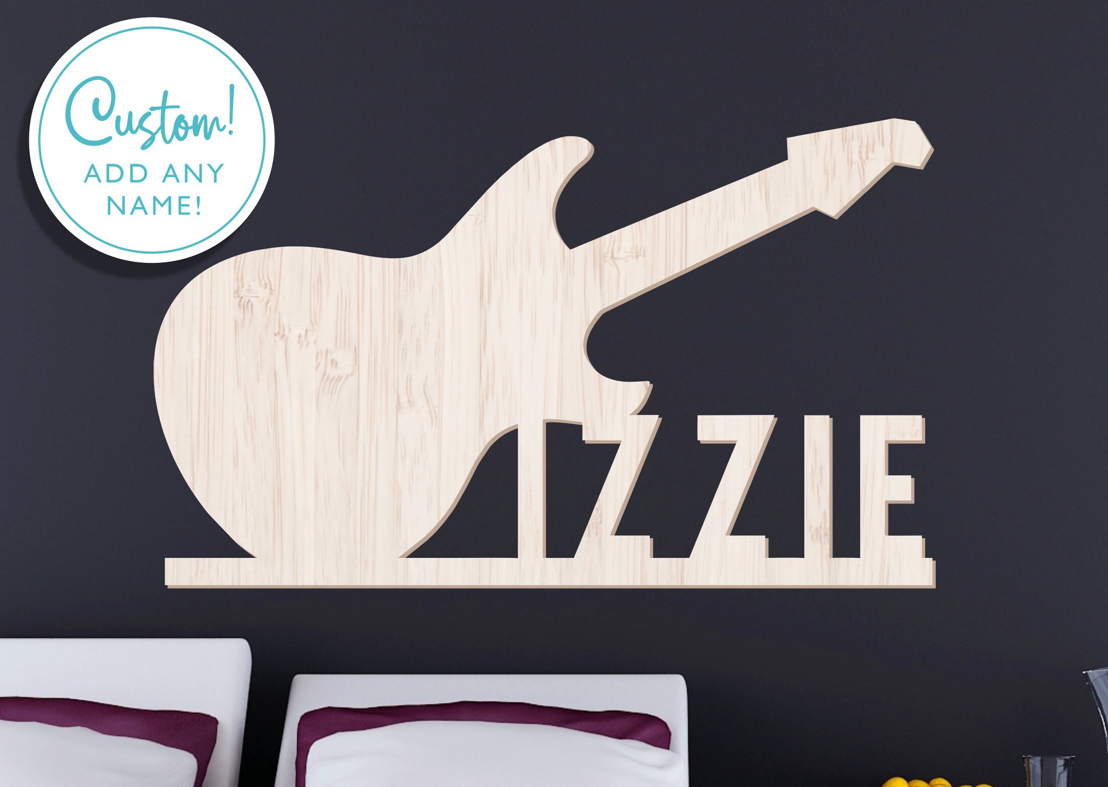 Guitar Wall Sign Music Wall Decor Kids Name Sign Wood Name | Etsy