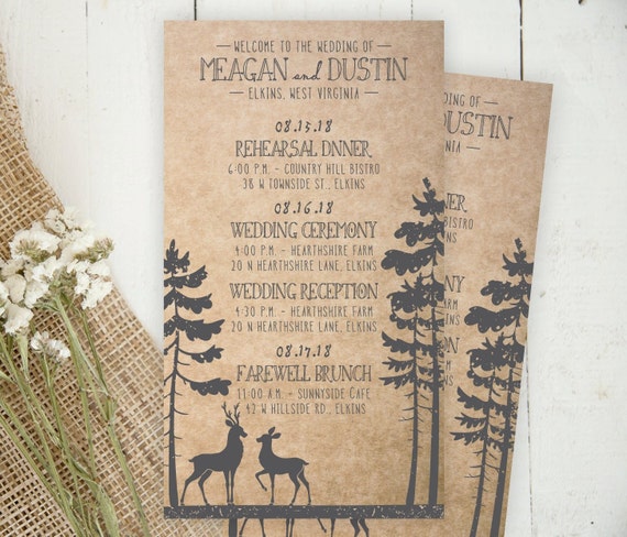 Rustic Wedding Itinerary, Printed Wedding Schedule of Events Card ...