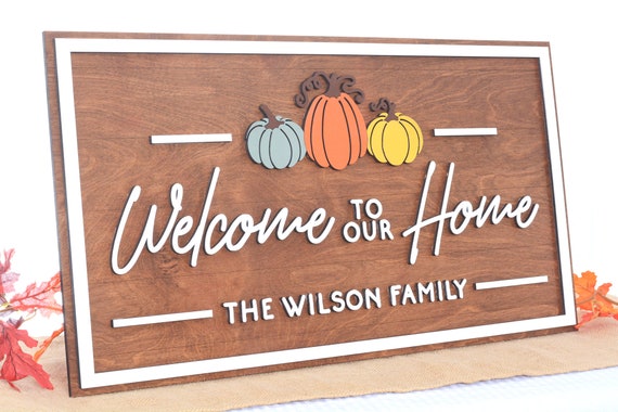 Fall Themed Welcome Sign Welcome to Our Home Sign Autumn - Etsy