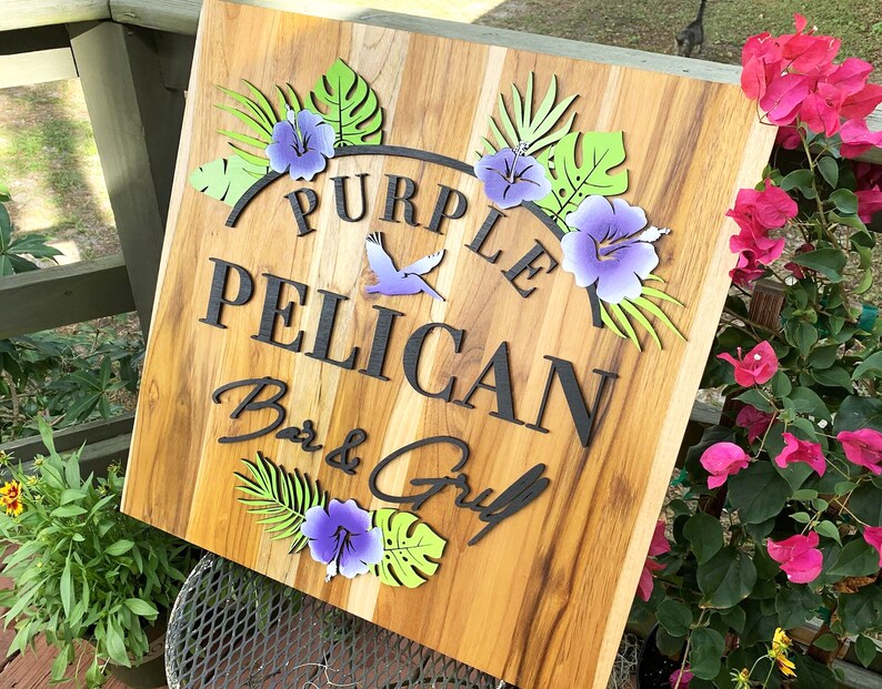 Custom Business Logo Sign Bar & Grill Sign Natural TEAK WOOD - Etsy