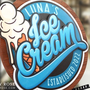 Custom Ice Cream Logo Sign, Business Storefront Signage, 3D Wooden ...