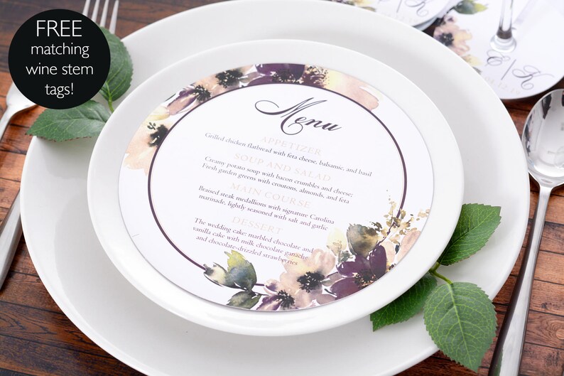 Round Wedding Menus Wedding Plate Menus FREE Matching Wine - Etsy