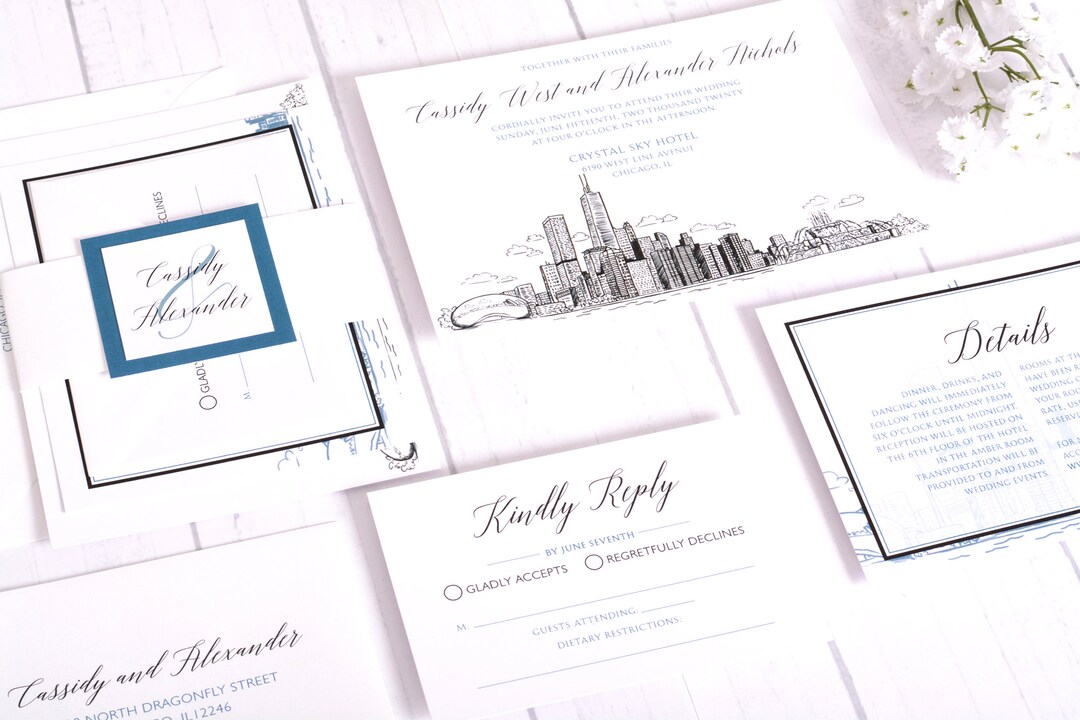 Chicago Wedding Invitation, Destination Wedding Invite, Chicago Skyline ...