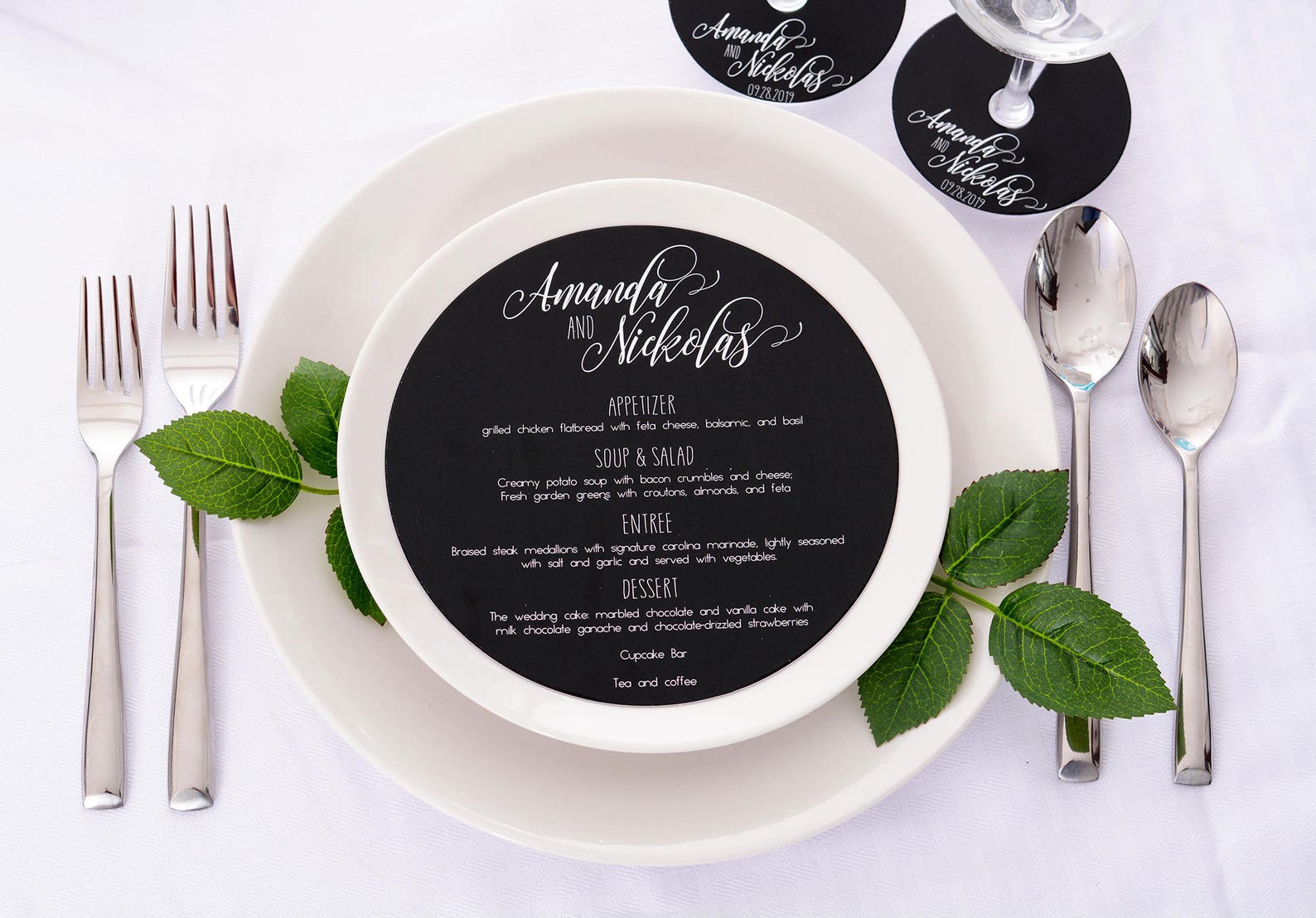 Round Wedding Menus Wedding Plate Menus FREE Matching Wine - Etsy