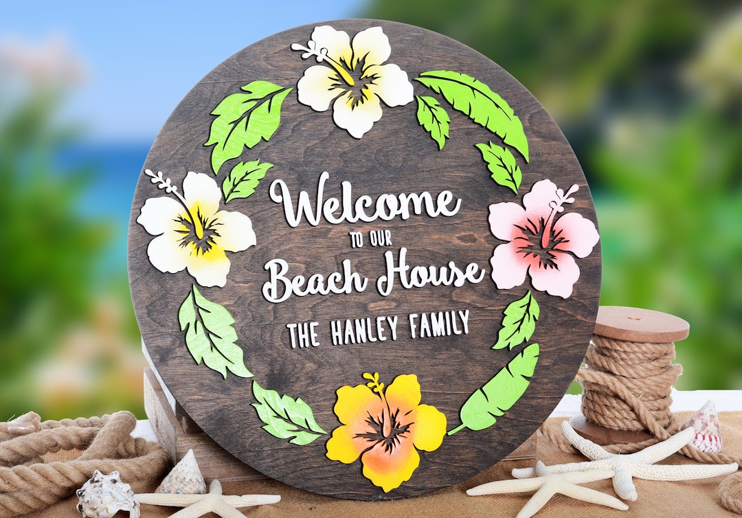 Custom Beach House Sign, Round Wall Sign, Beach House Decor, Beach ...