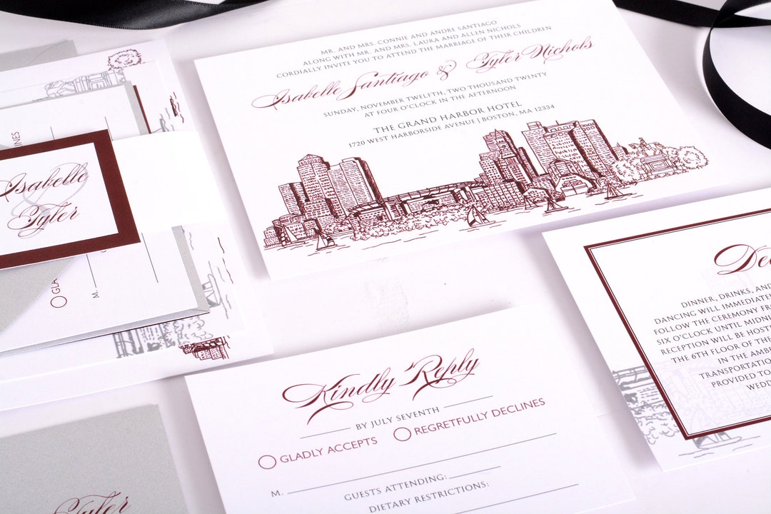 Boston Wedding Invitation, Destination Wedding Invite, Boston Skyline ...