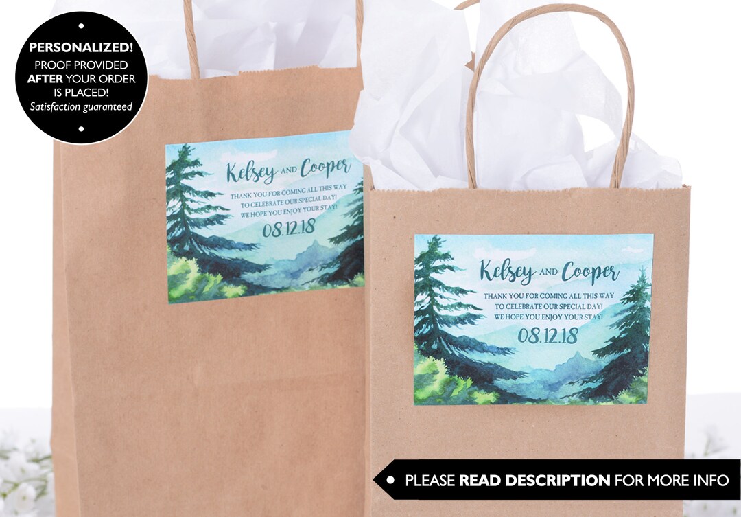 Mountain Wedding Stickers - Wedding Welcome Bag Stickers - Wedding Box ...