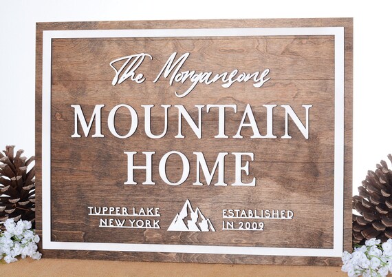 Customized Mountain House Sign, Family Cabin Sign, Mountain Decor ...