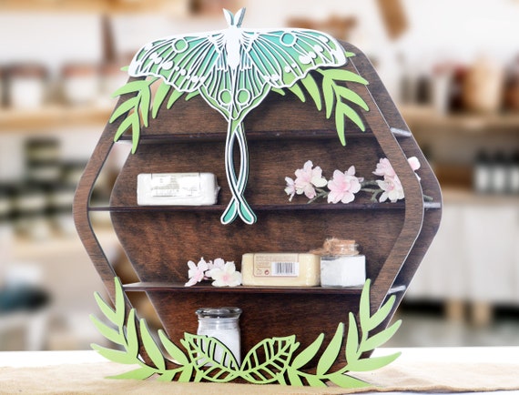 Wooden Luna Moth Wall Shelf, Decorative Shelf, Luna Moth Crystal Shelf ...