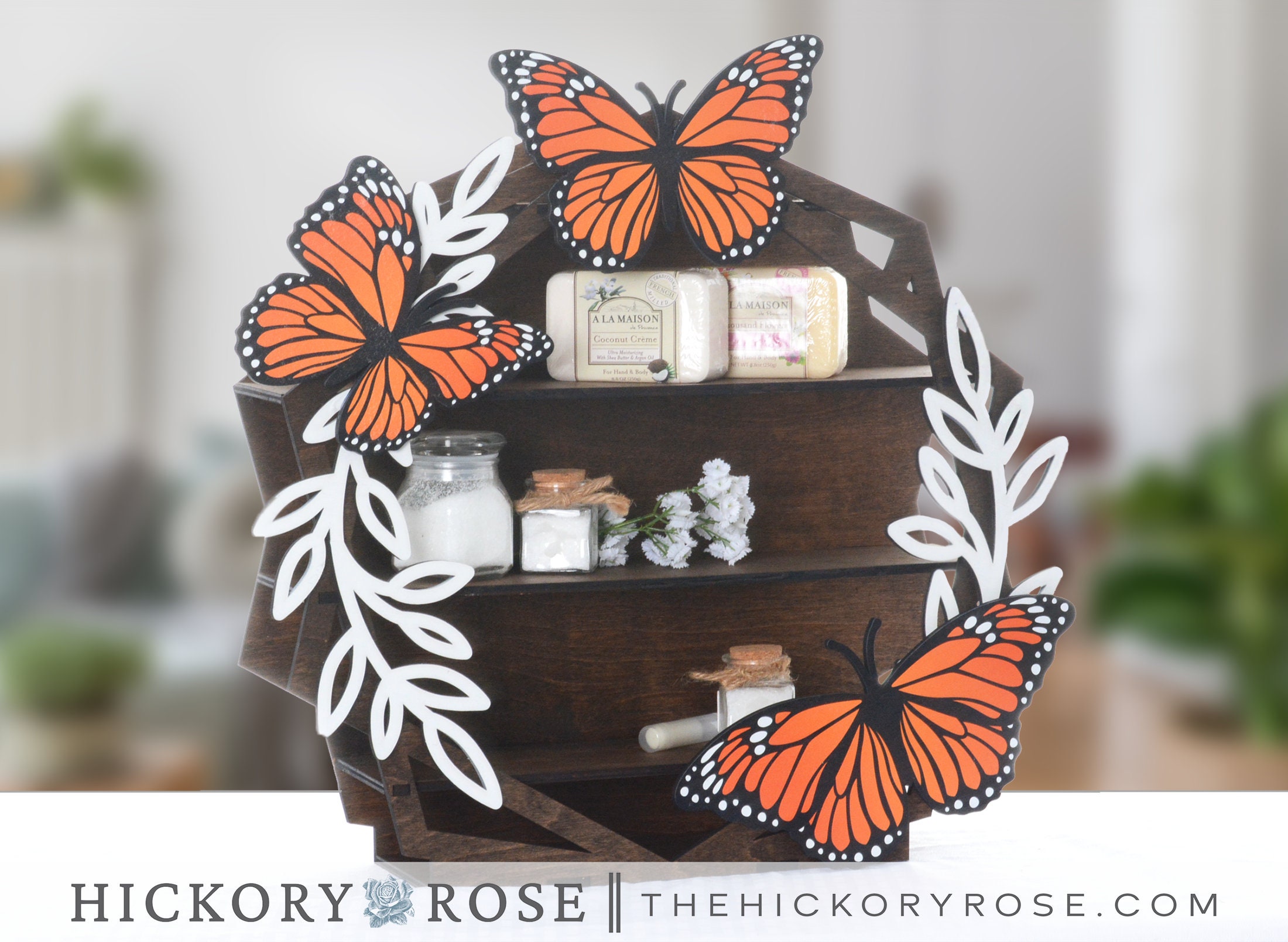 Laser Cut Butterfly Crystal Display Shelf, Whimsical Wooden Trinket ...