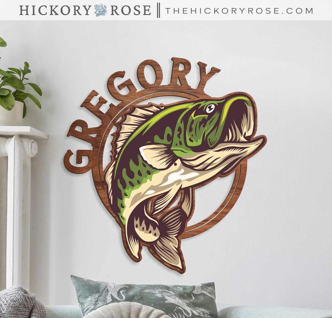 Bass Fish Name Sign | Wooden Name Cutout, Bass Themed Art, Personalized ...