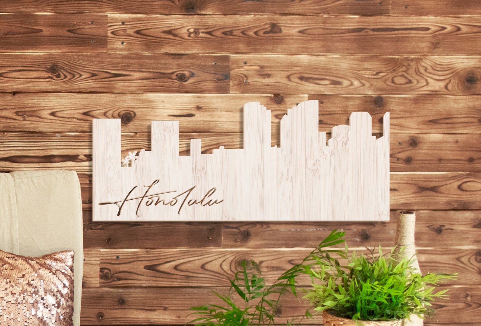 Honolulu HI Skyline Sign Custom Wood Skyline Skyline Wall - Etsy