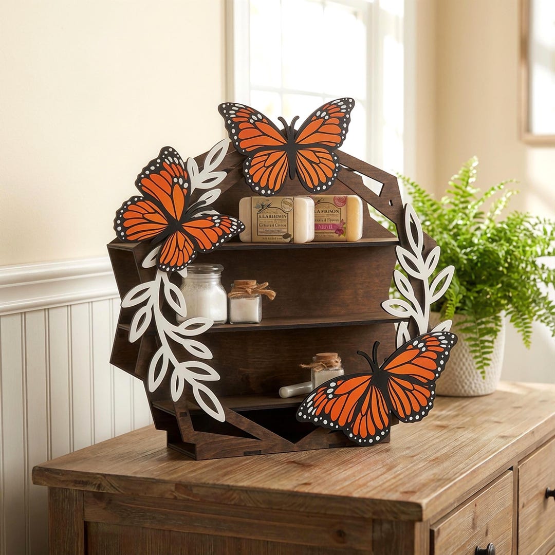 Laser Cut Butterfly Crystal Display Shelf, Whimsical Wooden Trinket ...