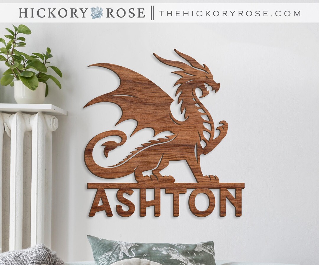 Dragon Name Sign, Dragon Wall Decor, Kids Name Sign, Wood Name Sign ...