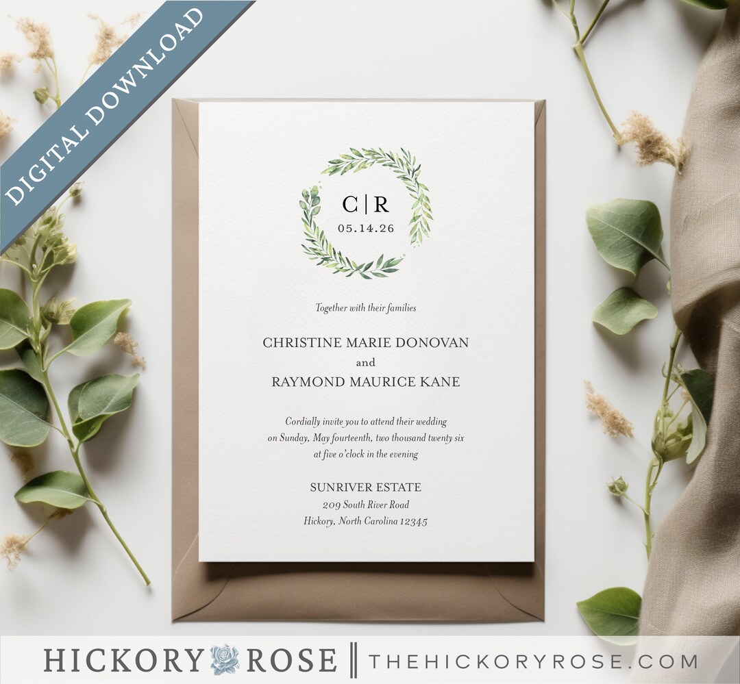 Monogram Invitations, Editable Invitation Template, Instant Download ...