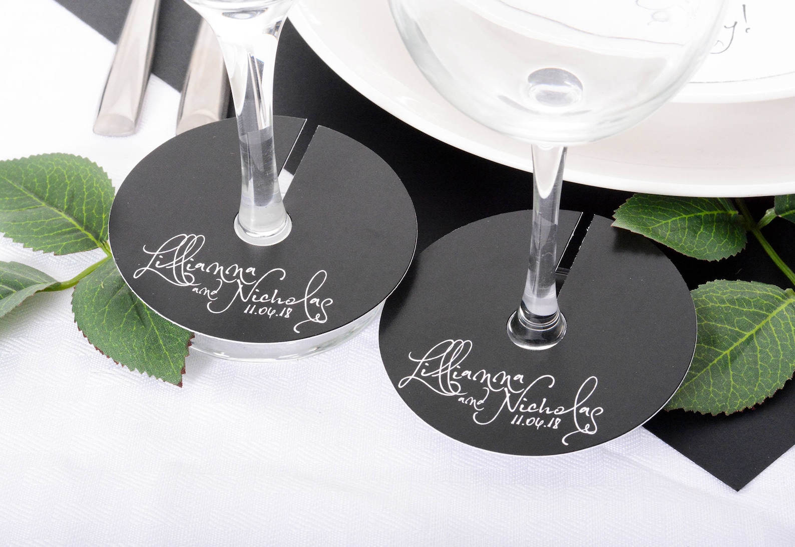 Wedding Wine Glass Tags Champagne Glass Tag Calligraphy - Etsy