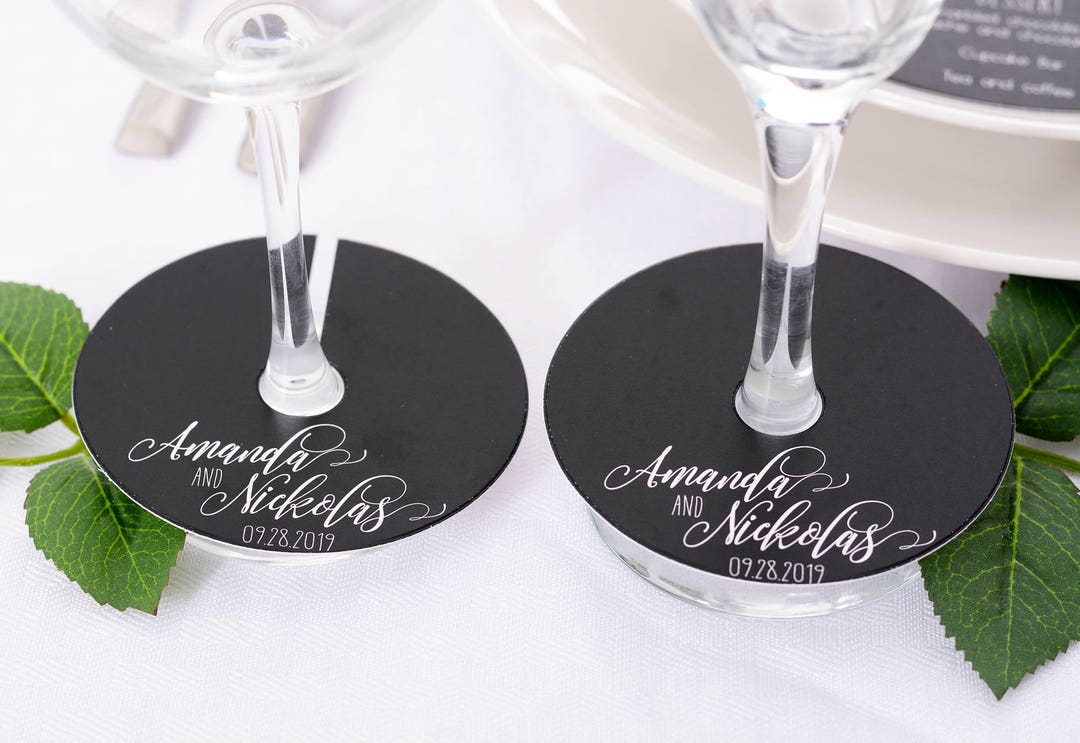 Wedding Wine Glass Tags - Champagne Glass Tag - Vintage Wine Glass ...