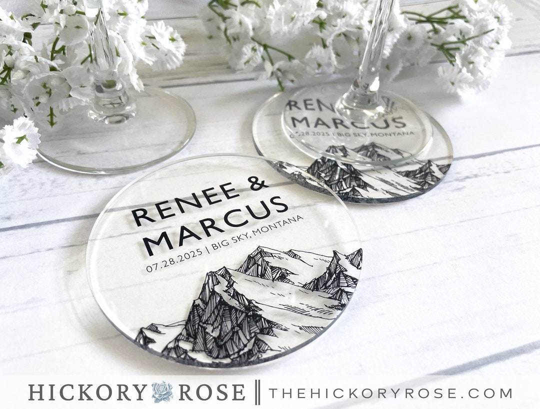 Custom Wedding Coasters, Mountain Wedding Decor, Clear Acrylic Coasters ...