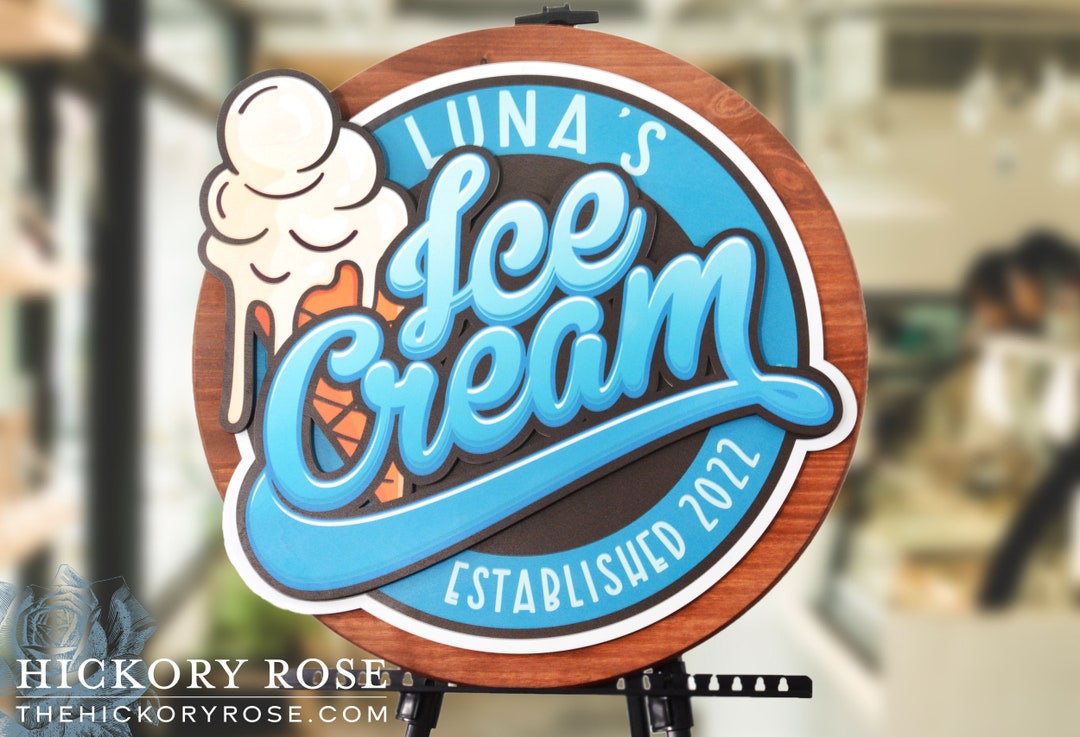 Custom Ice Cream Logo Sign, Business Storefront Signage, 3D Wooden ...
