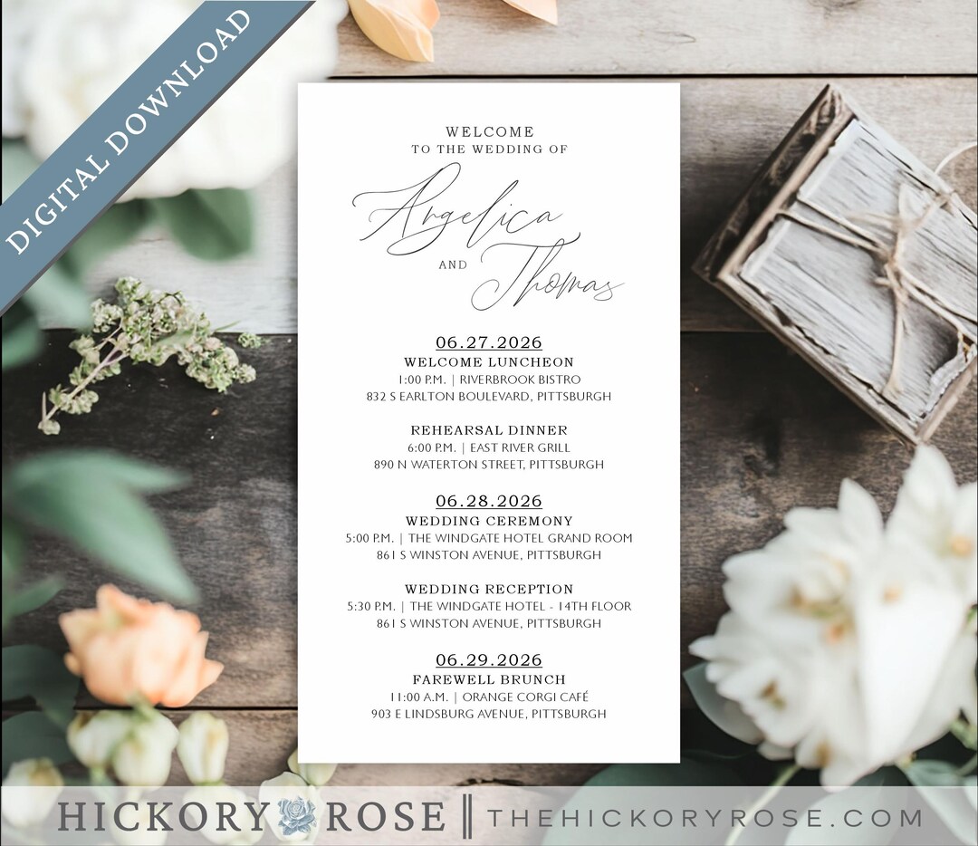 INSTANT DOWNLOAD Wedding Schedule, Wedding Itinerary Template, Editable ...