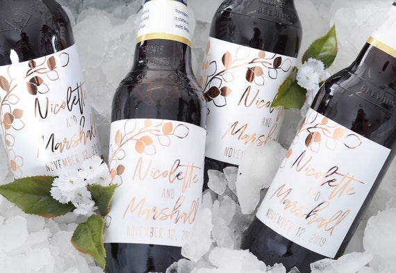 METALLIC FOIL Wedding Beer Bottle Labels - Rose Gold Wedding Beer ...
