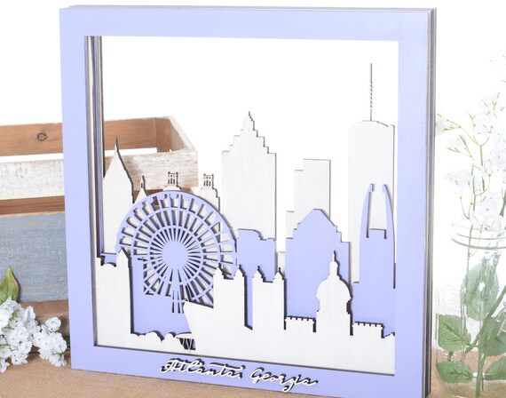 Atlanta GA Skyline Decor, City Shadowbox, Atlanta Skyline Wall Hanging ...